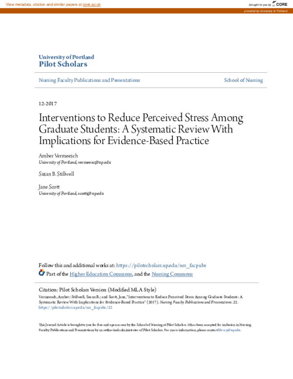 (PDF) Interventions to Reduce Perceived Stress Among Graduate Students ...