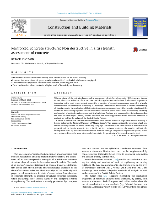 Pdf Reinforced Concrete Structure Non Destructive In Situ Strength
