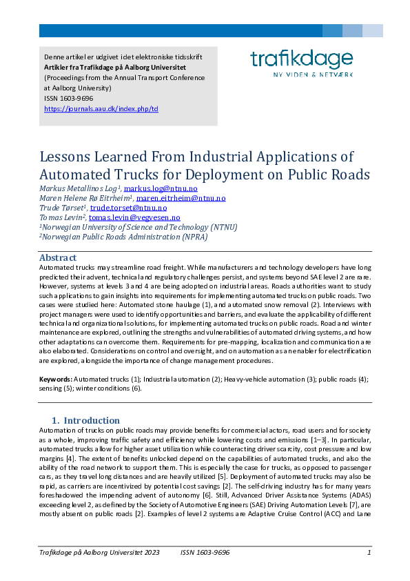 (PDF) Lessons Learned From Industrial Applications of Automated Trucks for Deployment on Public ...