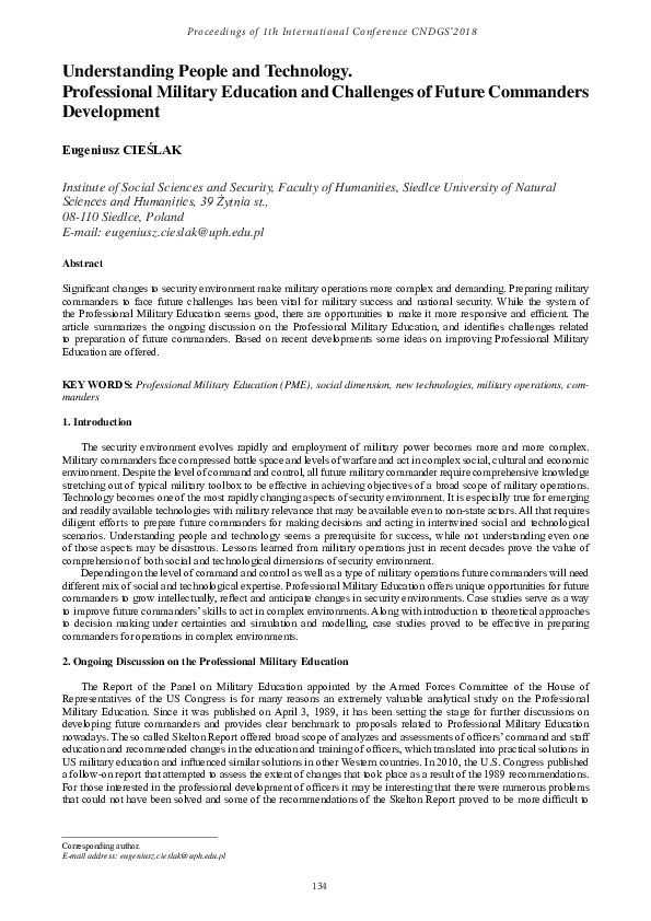 (PDF) Understanding People and Technology. Professional Military ...