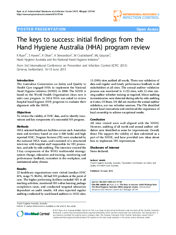 (PDF) The keys to success: initial findings from the Hand Hygiene ...