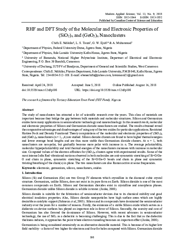 (PDF) RHF and DFT Study of the Molecular and Electronic Properties of ...