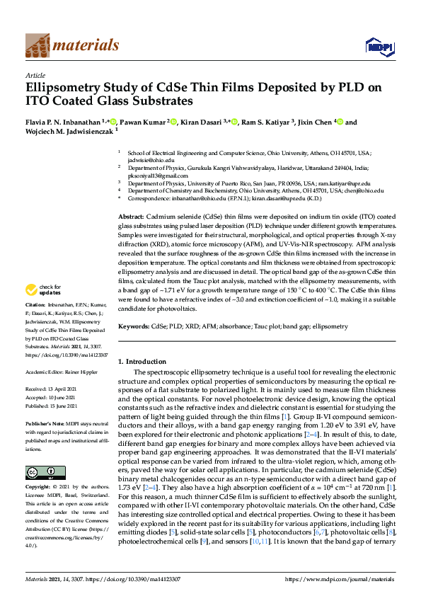 (PDF) Ellipsometry Study of CdSe Thin Films Deposited by PLD on ITO ...
