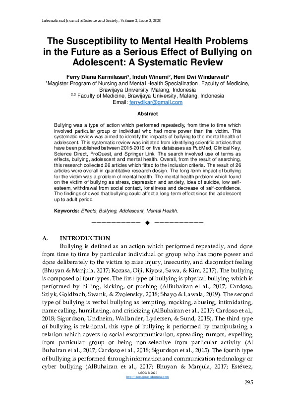 (PDF) The Susceptibility to Mental Health Problems in the Future as a ...