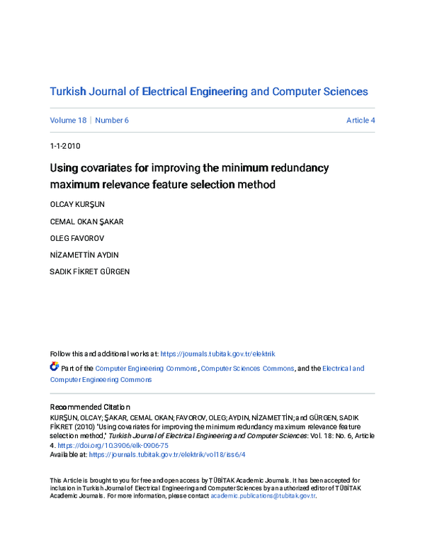 Pdf Using Covariates For Improving The Minimum Redundancy Maximum Relevance Feature Selection