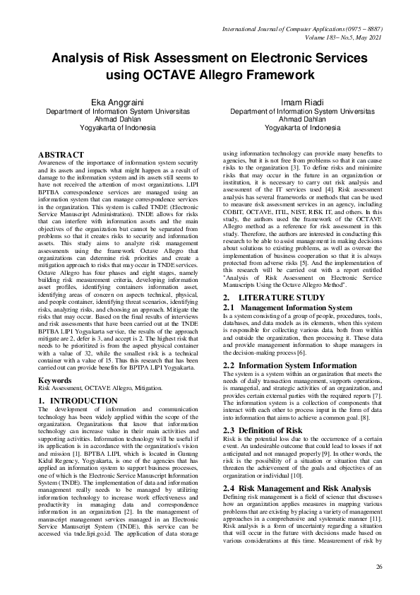 (PDF) Analysis of Risk Assessment on Electronic Services using OCTAVE ...