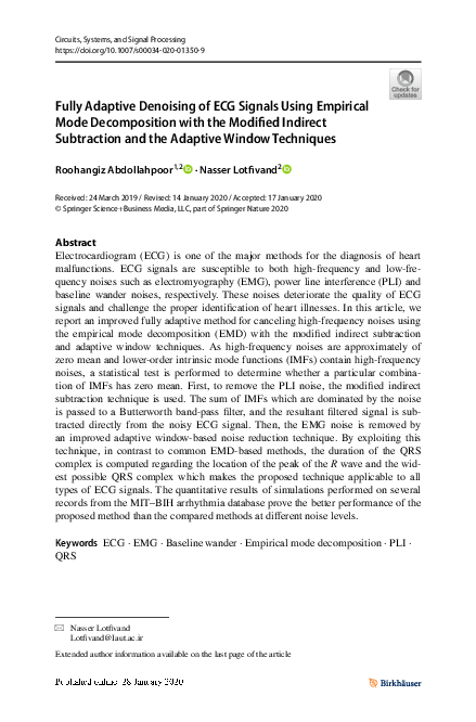 Pdf Fully Adaptive Denoising Of Ecg Signals Using Empirical Mode Decomposition With The