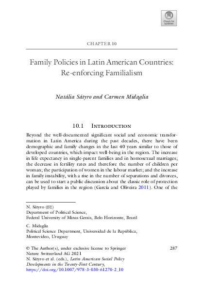 (PDF) Family Policies in Latin American Countries: Re-enforcing Familialism