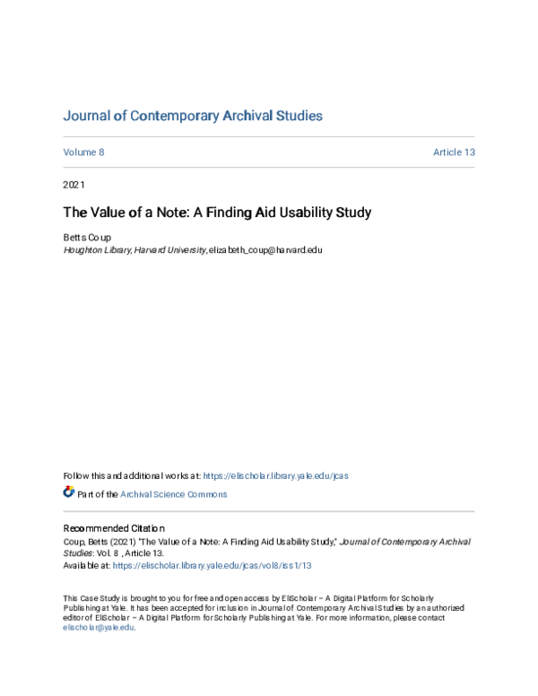 (PDF) The Value of a Note: A Finding Aid Usability Study
