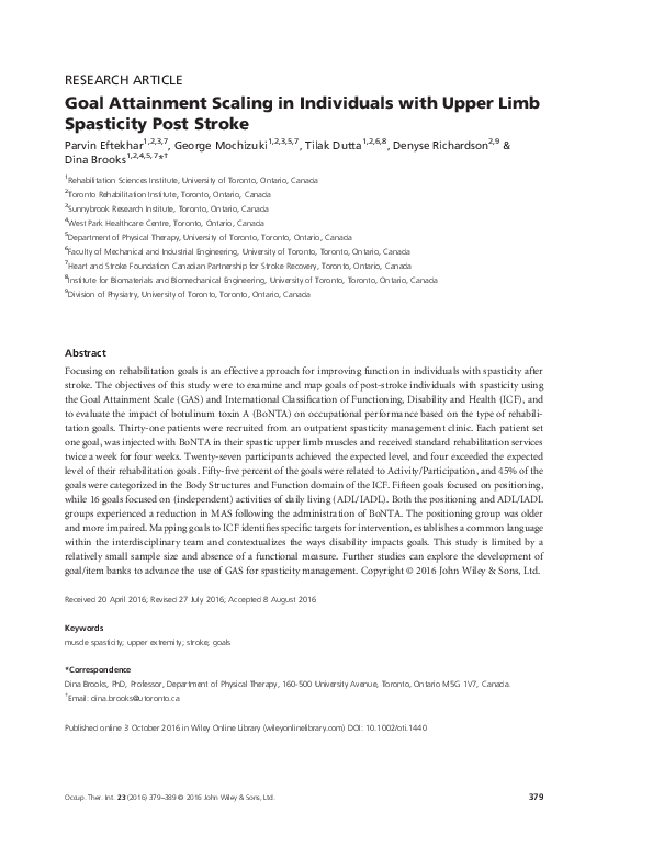 (PDF) Goal Attainment Scaling in Individuals with Upper Limb Spasticity ...