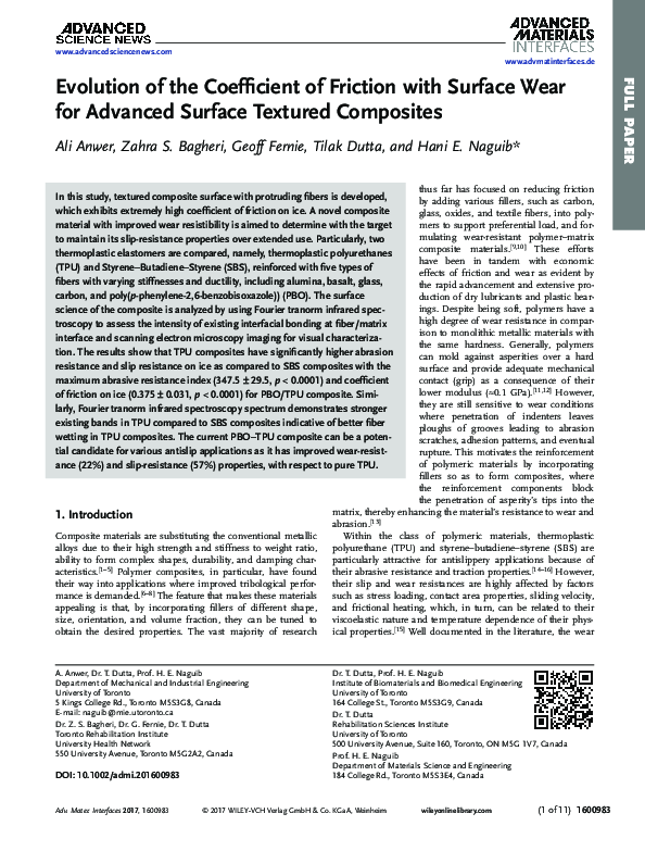 (PDF) Evolution of the Coefficient of Friction with Surface Wear for ...