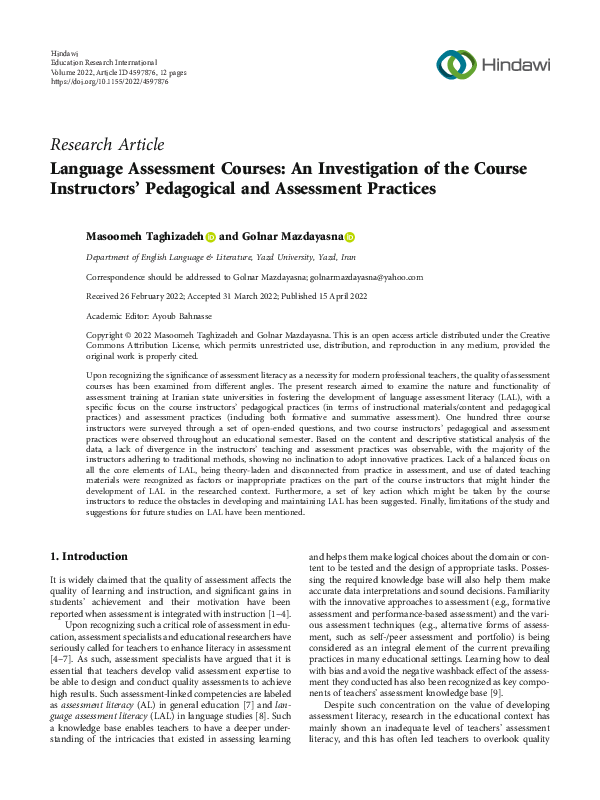 (PDF) Language Assessment Courses: An Investigation of the Course ...