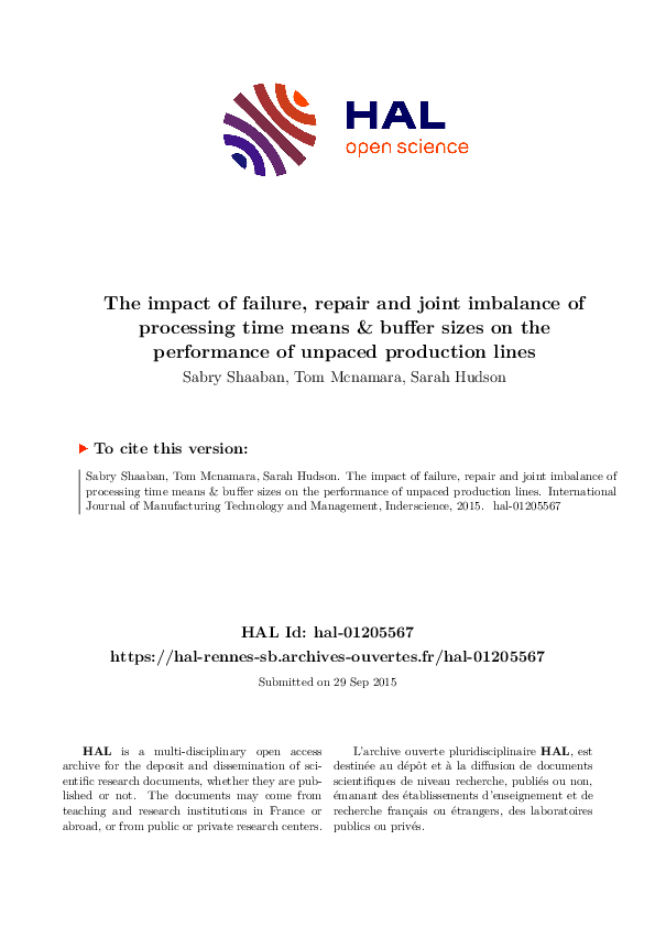 (PDF) The impact of failure, repair and joint imbalance of processing ...