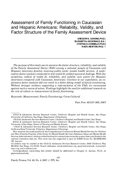 (PDF) Assessment of Family Functioning in Caucasian and Hispanic ...