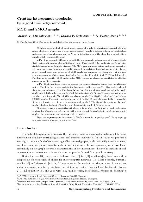Pdf Creating Interconnect Topologies By Algorithmic Edge Removal Mod And Smod Graphs