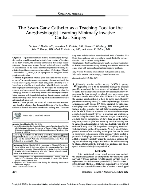 (PDF) The Swan-Ganz catheter as a teaching tool for the ...
