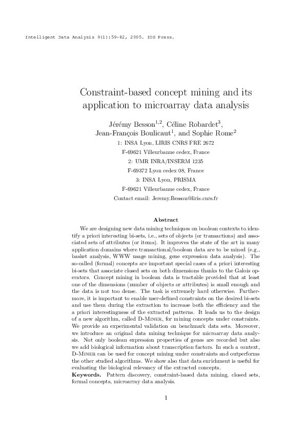 Pdf Constraint Based Concept Mining And Its Application To Microarray Data Analysis Jérémy