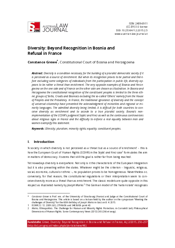 (PDF) Diversity: Beyond Recognition in Bosnia and Refusal in France