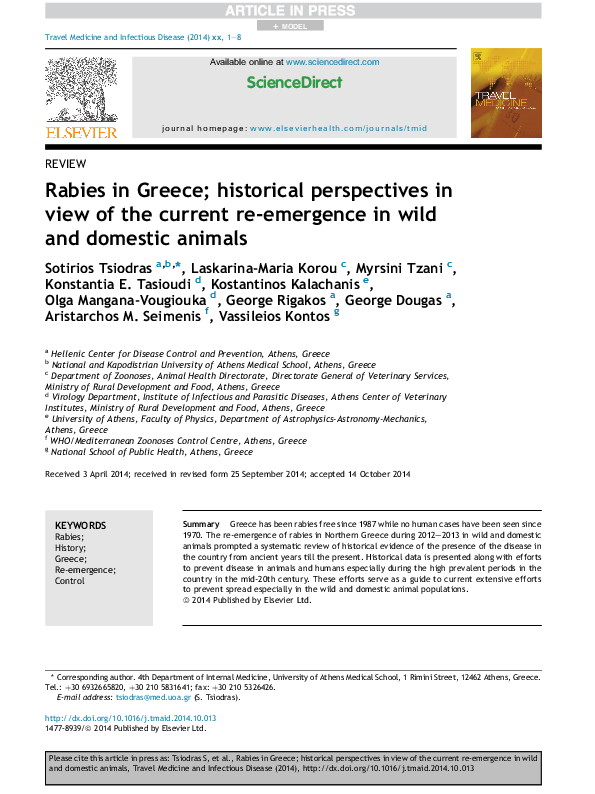 (PDF) Rabies in Greece; historical perspectives in view of the current ...