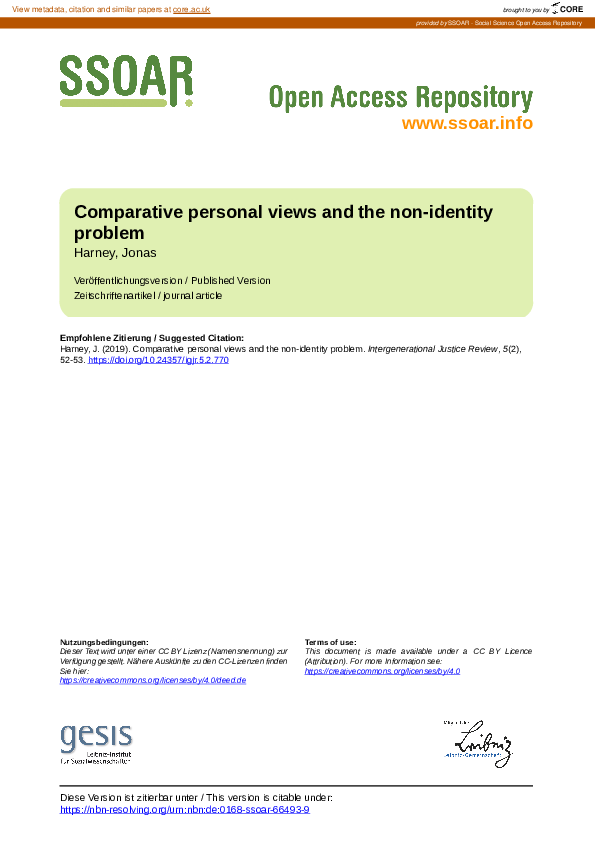 (PDF) Comparative personal views and the non-identity problem