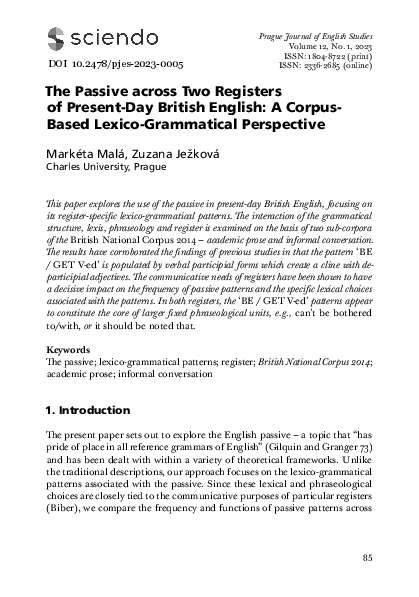 (PDF) The Passive across Two Registers of Present-Day British English: A Corpus-Based Lexico ...