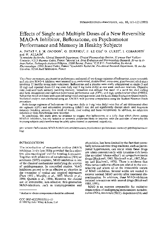 (PDF) Effects of single and multiple doses of a new reversible MAO-A ...