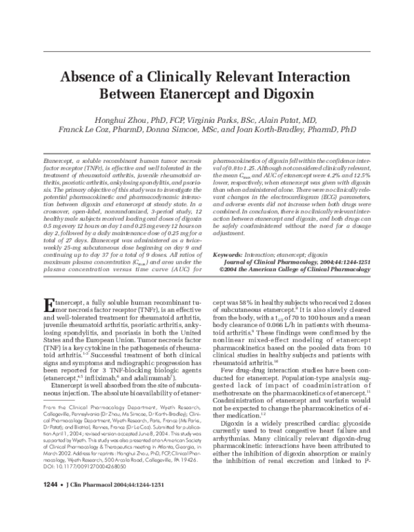 (PDF) Absence of a Clinically Relevant Interaction Between Etanercept ...