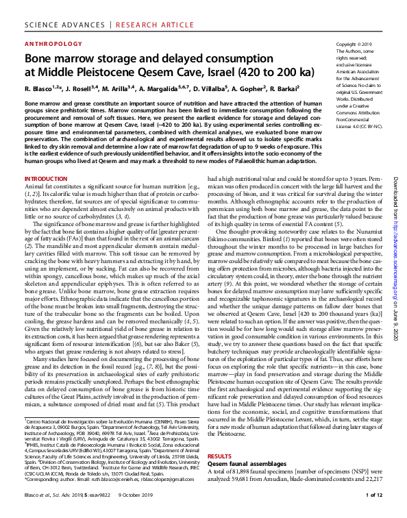 (PDF) Bone marrow storage and delayed consumption at Middle Pleistocene ...