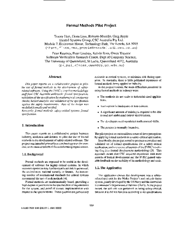 (PDF) Formal methods pilot project