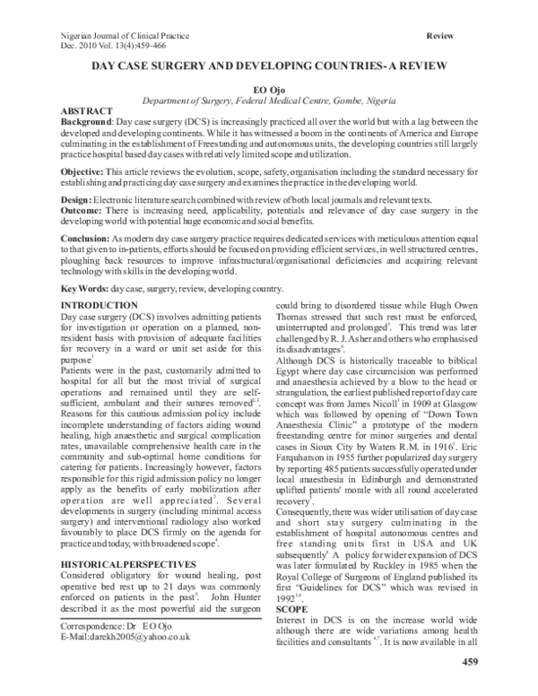 (PDF) Day case surgery and developing countries: a review