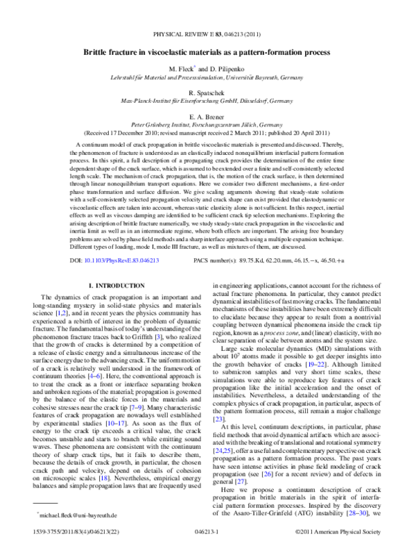 (PDF) Brittle fracture in viscoelastic materials as a pattern-formation process