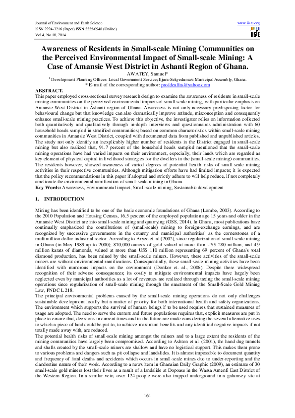 (PDF) Awareness of Residents in Small-scale Mining Communities on the ...