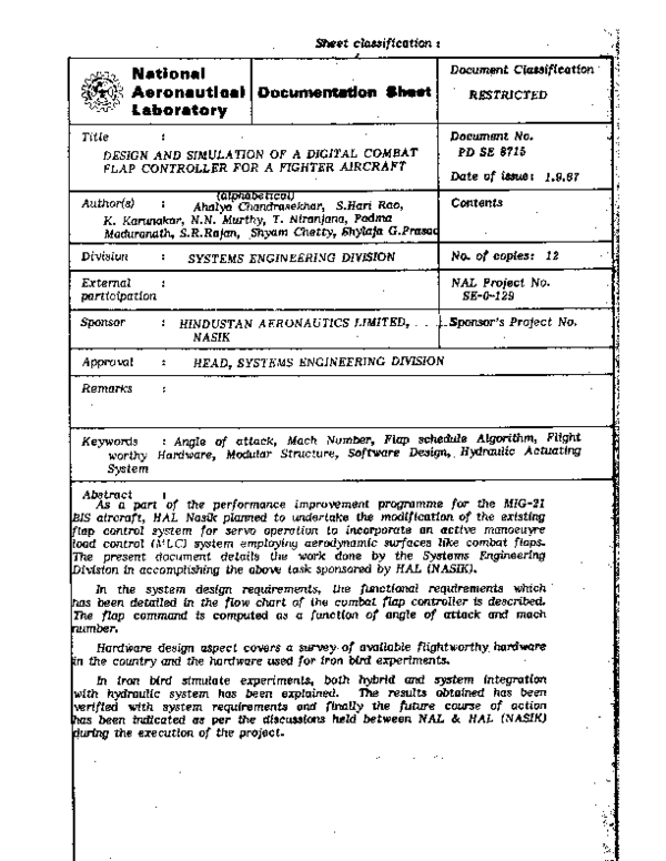 (PDF) Design and simulation of a Digital Combat Flap controller for a ...