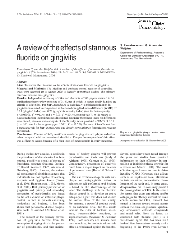 (PDF) A review of the effects of stannous fluoride on gingivitis