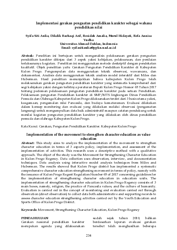 (PDF) Implementasi gerakan penguatan pendidikan karakter sebagai wahana pendidikan nilai