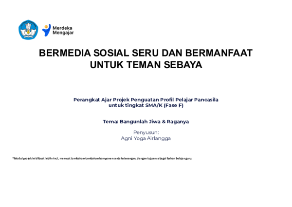 (PDF) Contoh Modul P5 SMA SMK (Fase E) - Tema Bangunlah Jiwa dan Raganya (Kurikulum Merdeka)