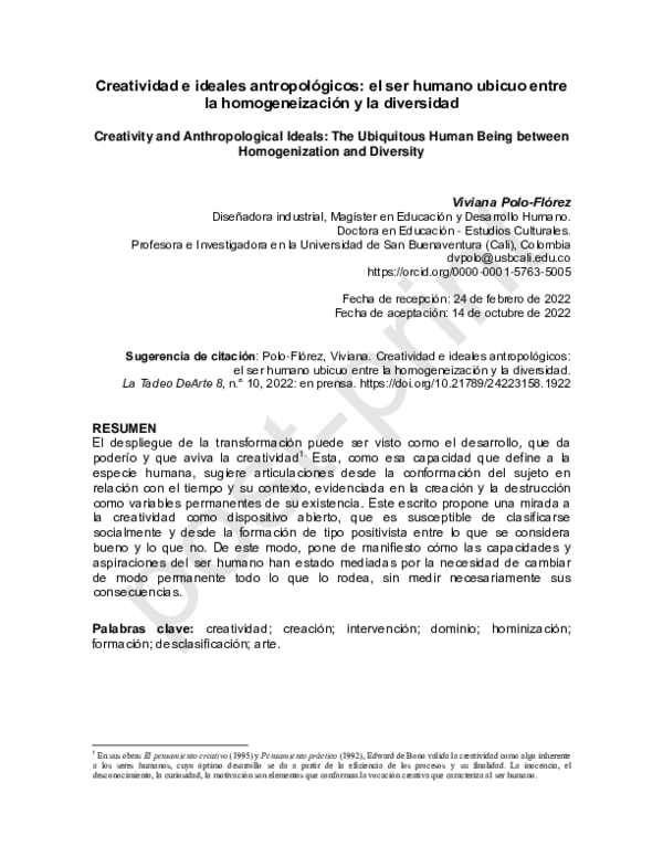 (PDF) Creatividad e ideales antropológicos: el ser humano ubicuo entre ...