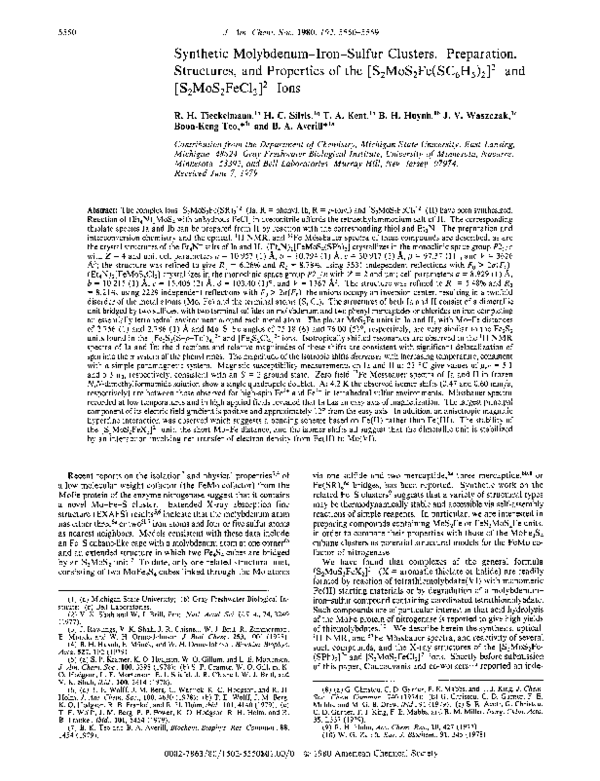 (PDF) Molybdenum-Iron-Sulfur Cluster Structures