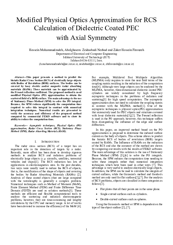 (PDF) Modified physical optics approximation for RCS calculation of dielectric coated PEC with ...