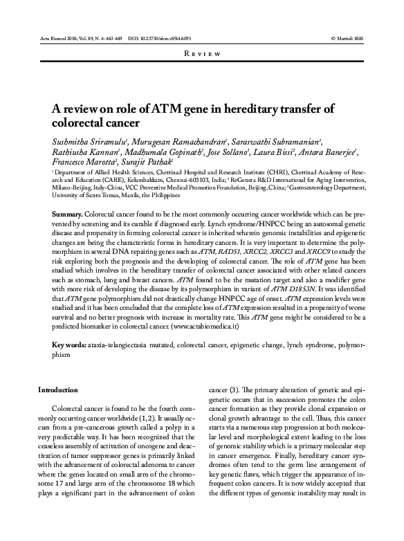 (PDF) A review on role of ATM gene in hereditary transfer of colorectal ...