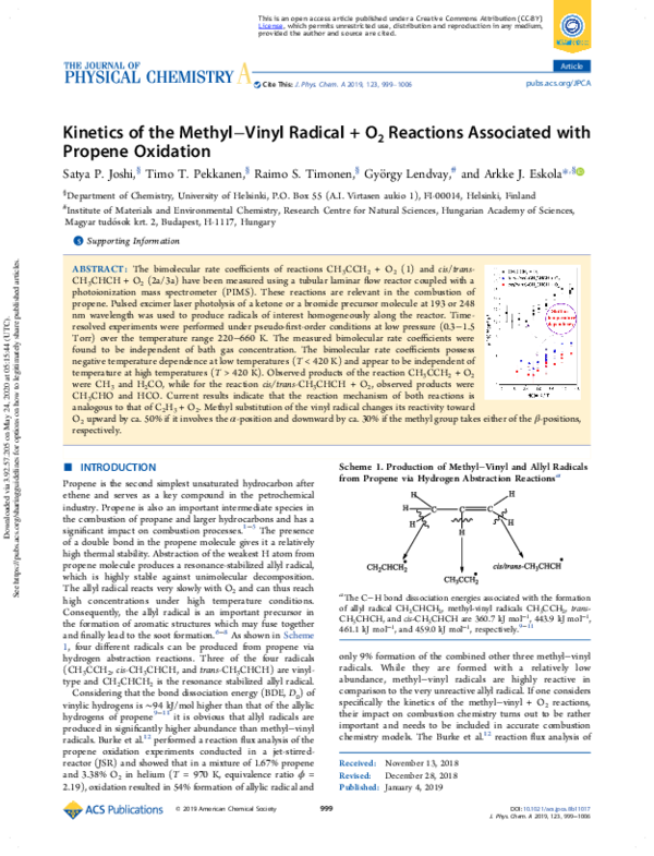 (PDF) Kinetics of the Methyl–Vinyl Radical + O 2 Reactions Associated ...