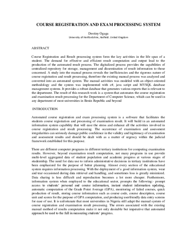(PDF) COURSE REGISTRATION AND EXAM PROCESSING SYSTEM
