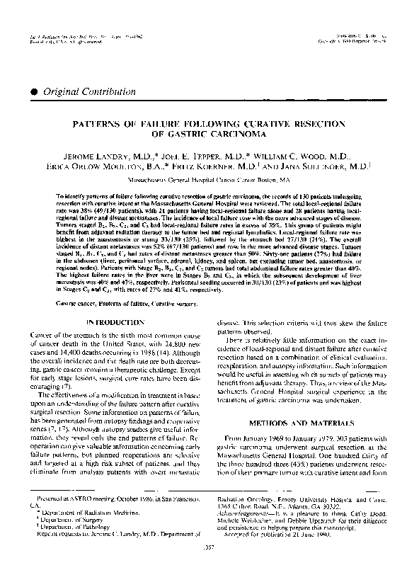 (PDF) Patterns of failure following curative resection of gastric carcinoma