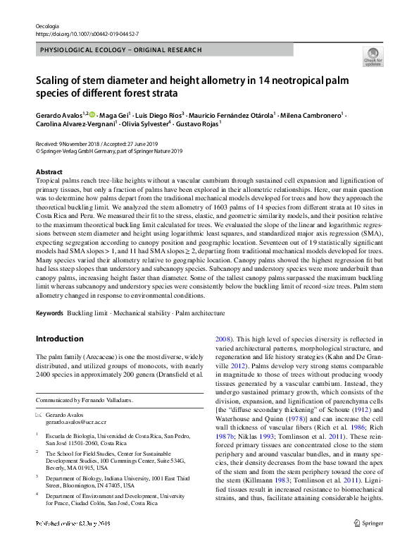 (PDF) Scaling of stem diameter and height allometry in 14 neotropical ...
