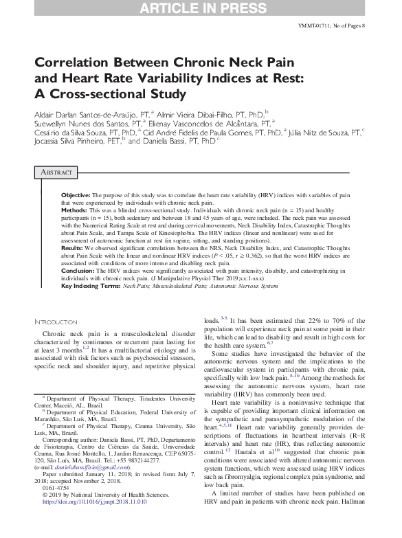 (PDF) Correlation Between Chronic Neck Pain and Heart Rate Variability ...
