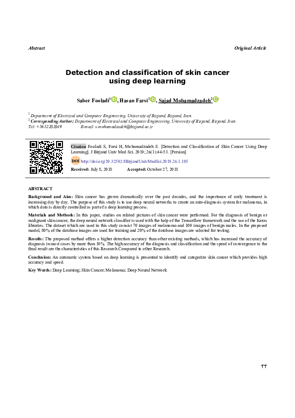(PDF) Detection and Classification of Skin Cancer Using Deep Learning