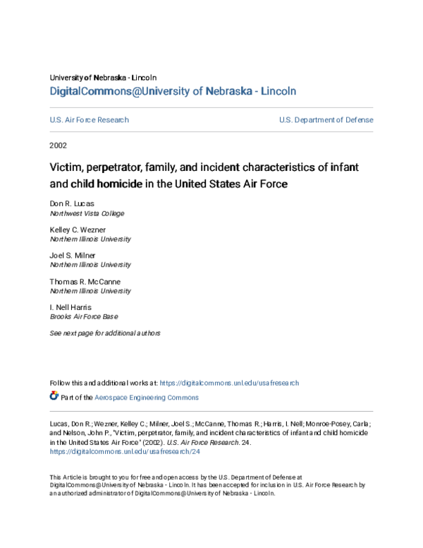 (PDF) Victim, perpetrator, family, and incident characteristics of ...