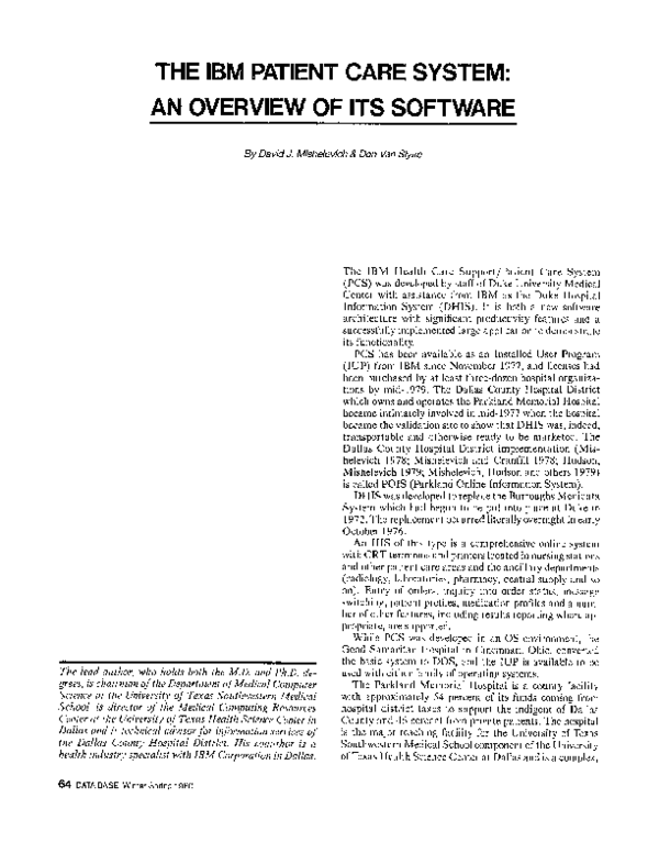 (PDF) The IBM patient care system