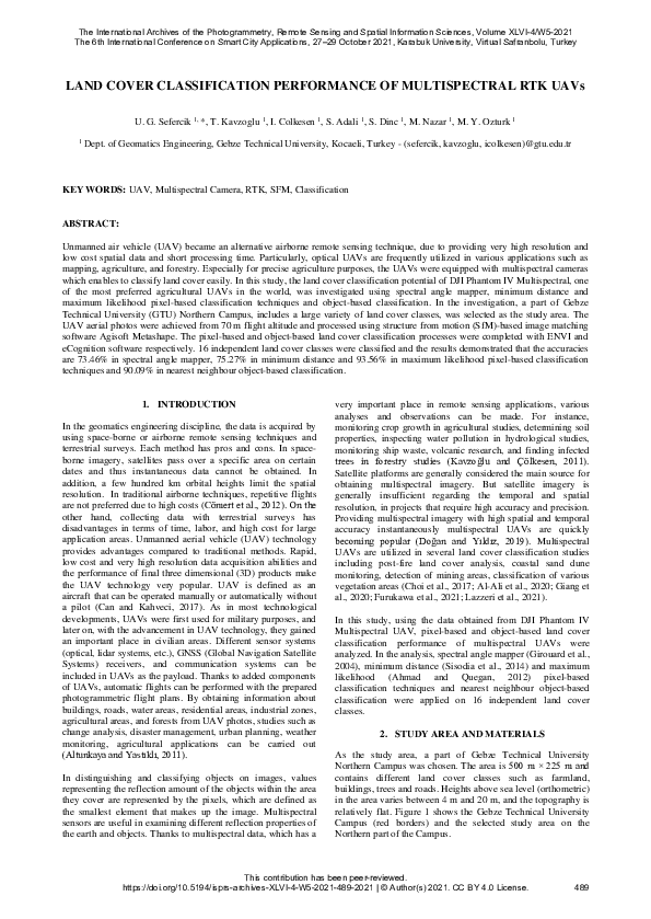 (PDF) LAND COVER CLASSIFICATION PERFORMANCE OF MULTISPECTRAL RTK UAVs