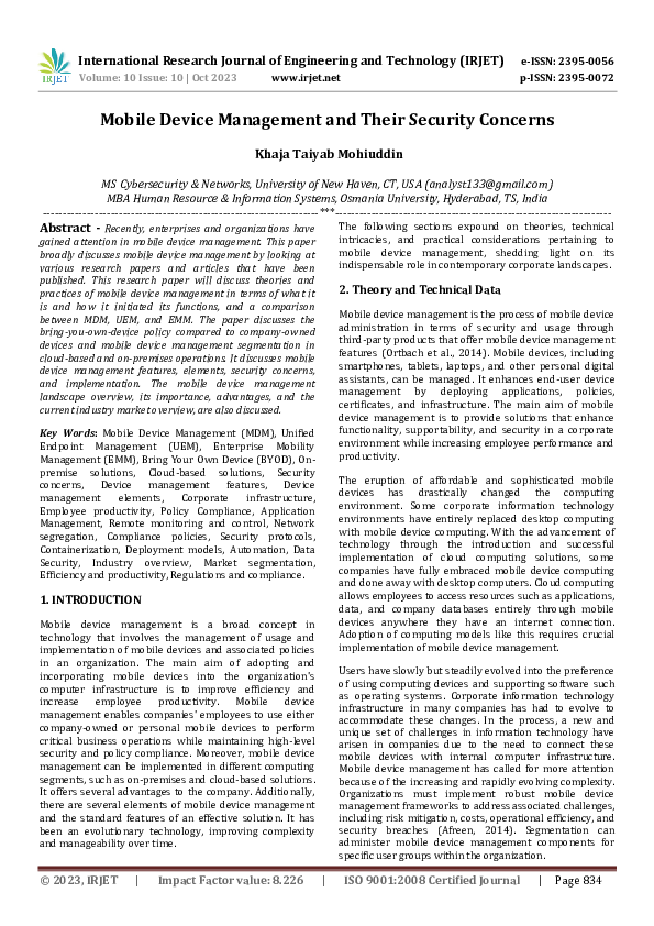 (PDF) Mobile Device Management and Their Security Concerns